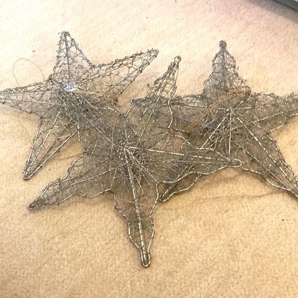 Holiday | Three Heavy Indoor Outdoor Wire Metal Silver Stars 1 Inches ...